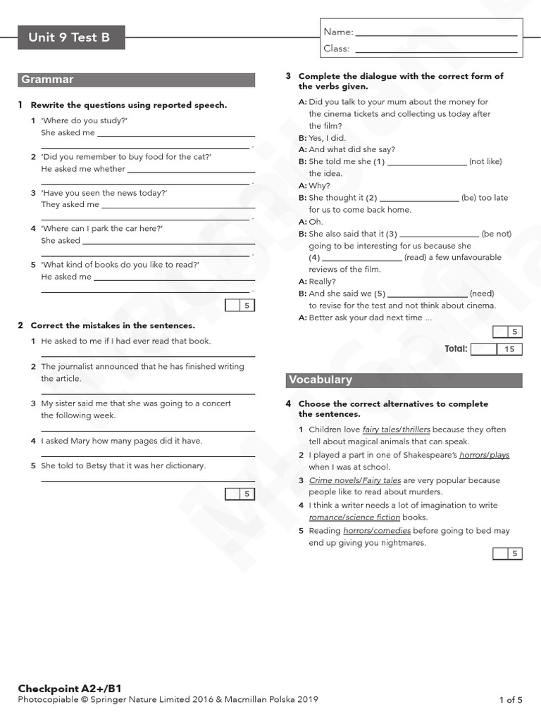 Checkpoint A2+ B1 Unit 9 Test B | PDF | Newspapers | News