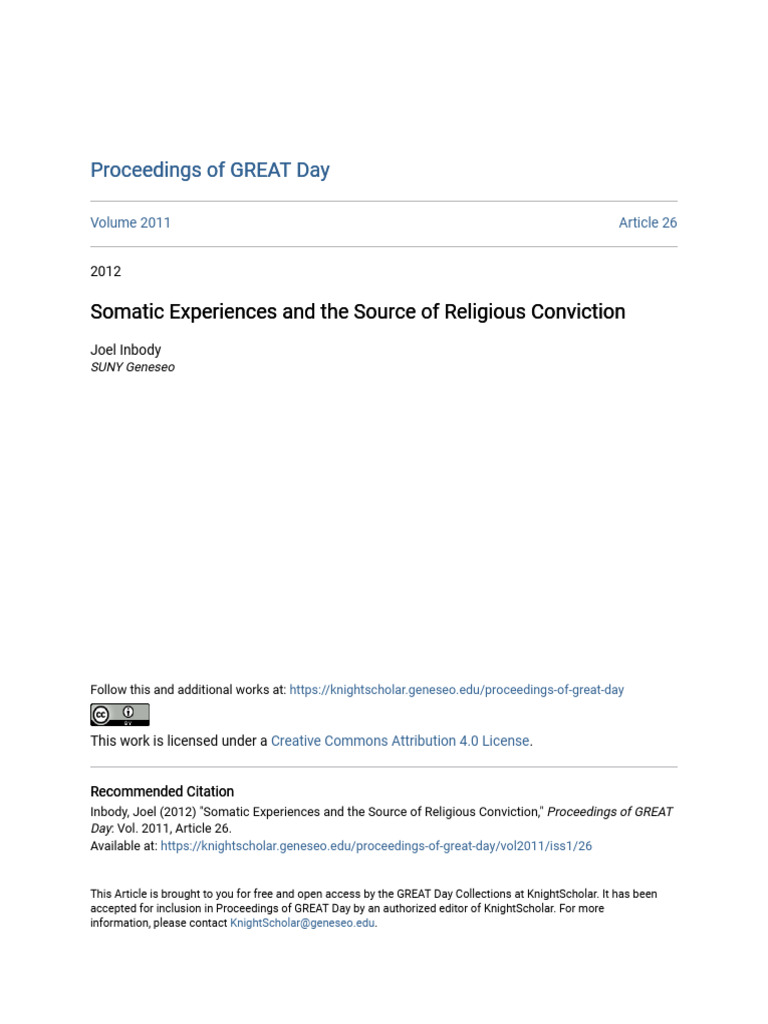 Somatic Experiences and The Source of Religious Conviction | PDF ...