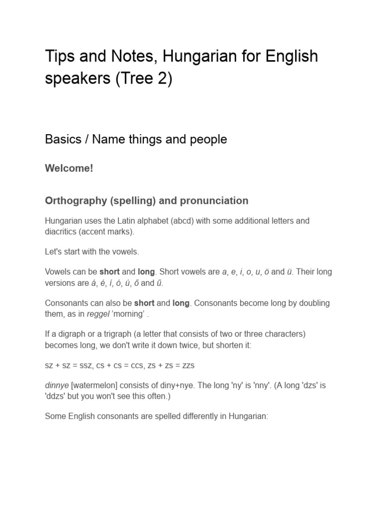Duolingo HU_EN Tree 2 Tips and Notes | PDF | Grammar | Semantic Units