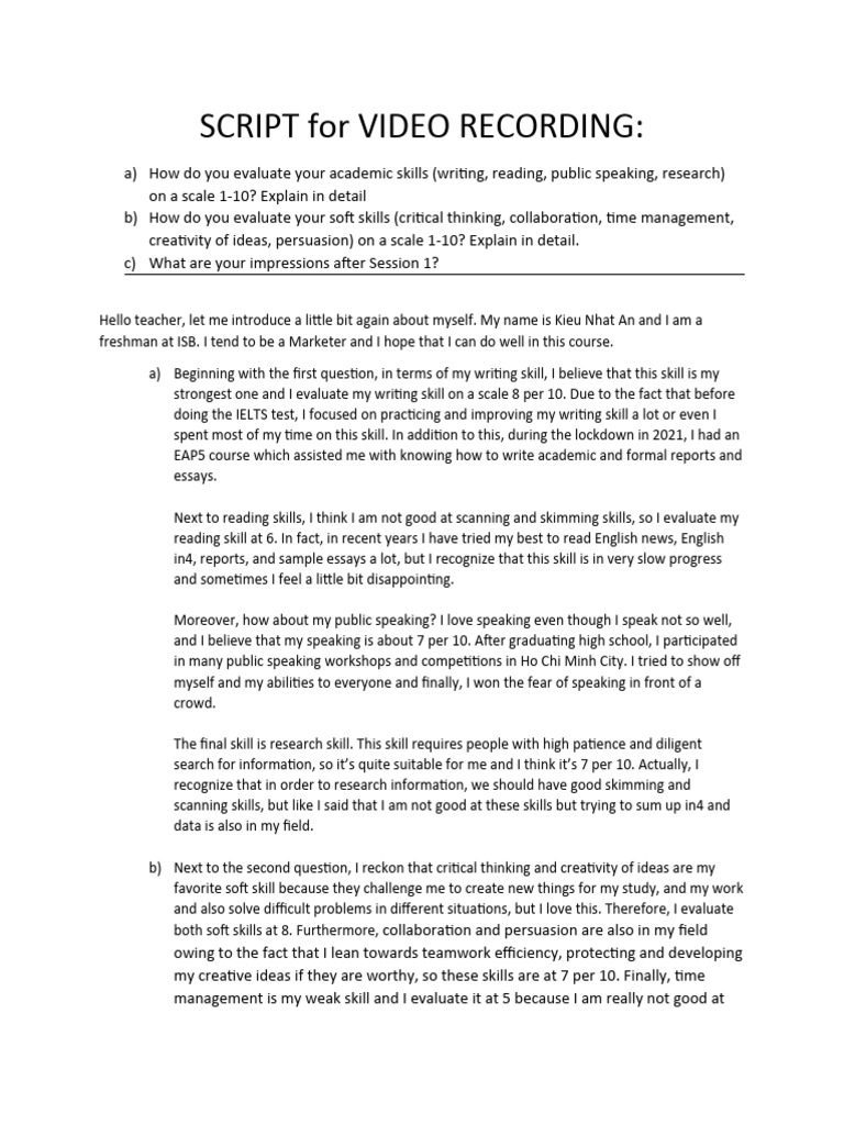 Self-Evaluation of Academic and Soft Skills | PDF | Human Communication ...