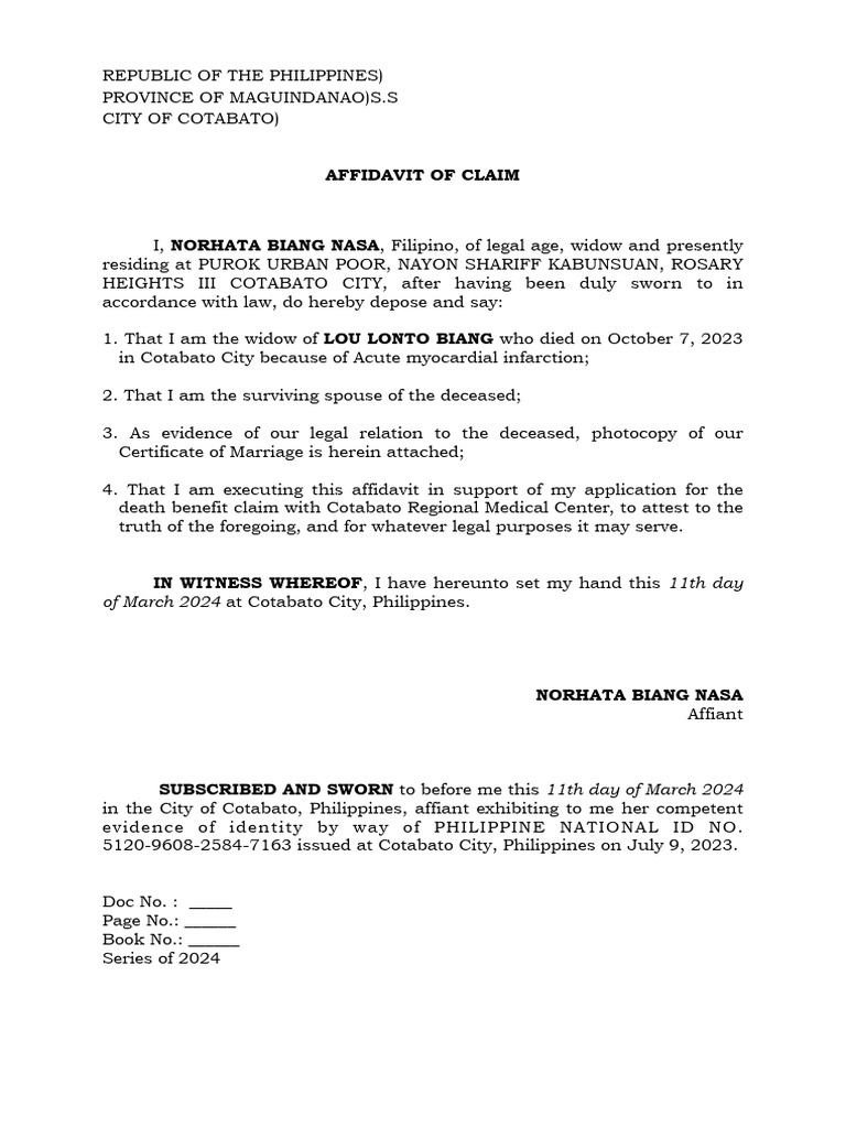 Affidavit of Claim | PDF