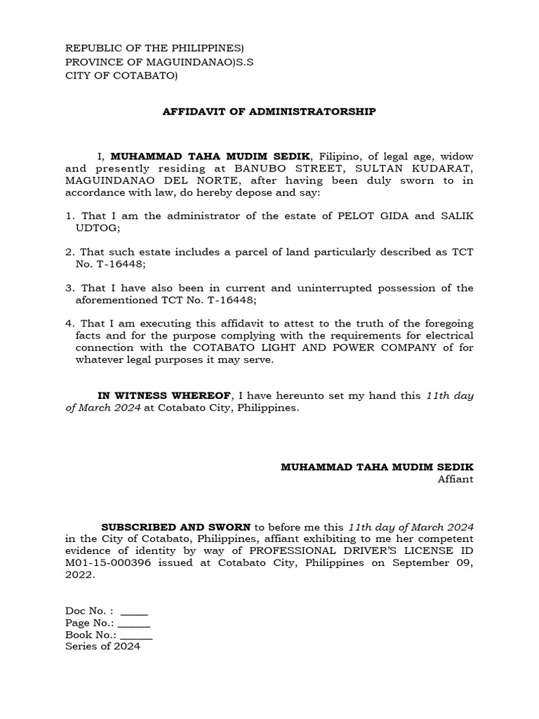 affidavit of administratorship | PDF