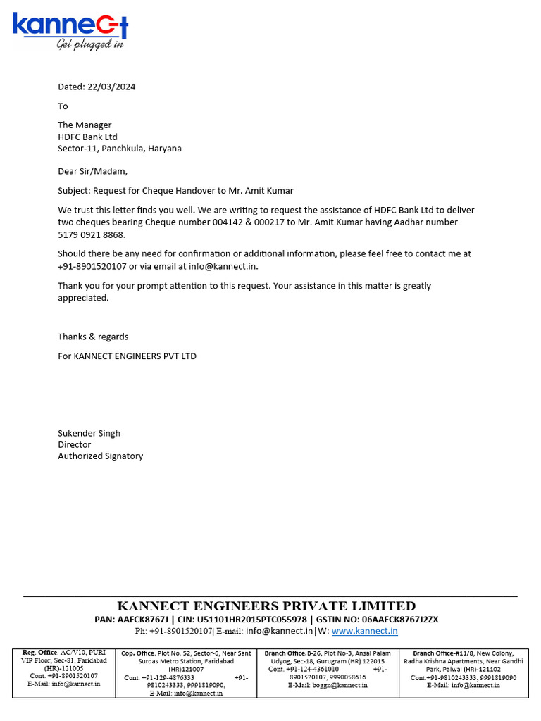 Letter To HDFC | PDF