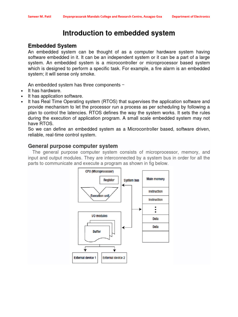 Introduction To Embedded System | PDF | Embedded System | Central Processing Unit