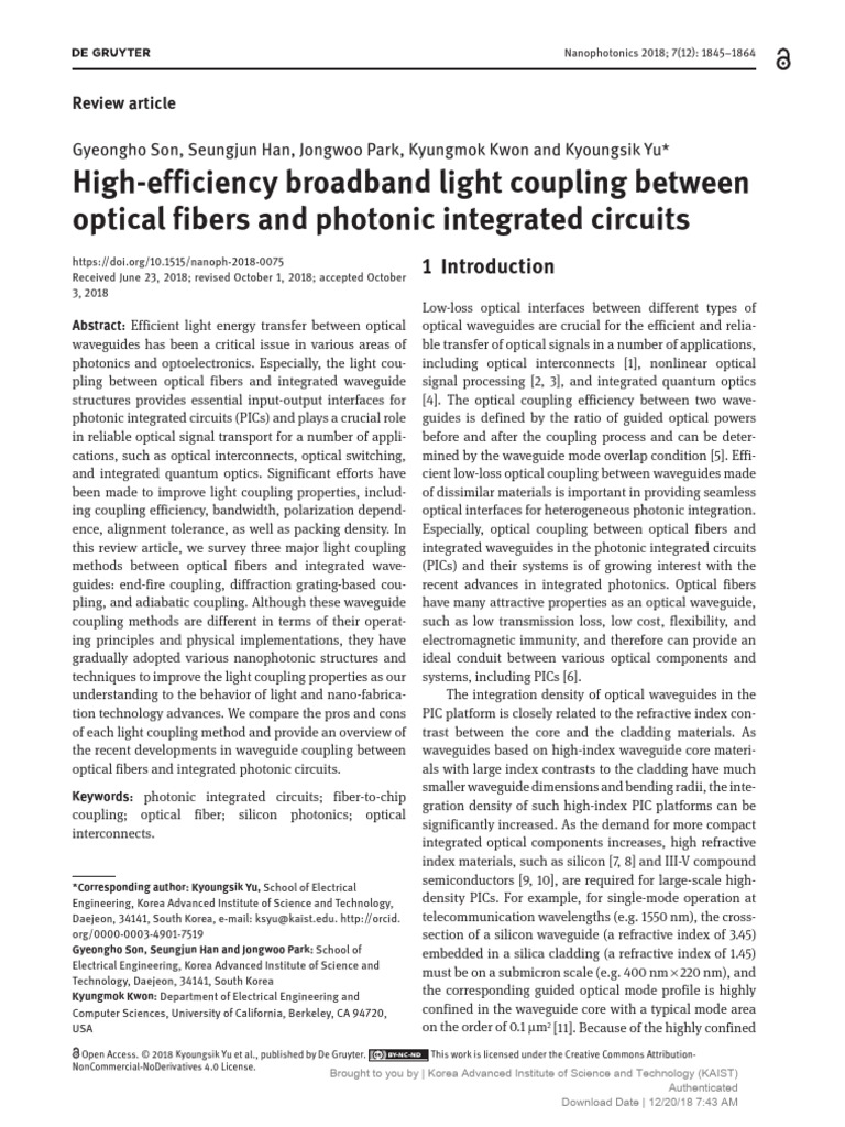 High-Efficiency Broadband Light Coupling Between Optical Fibers and Photonic Integrated Circuits ...