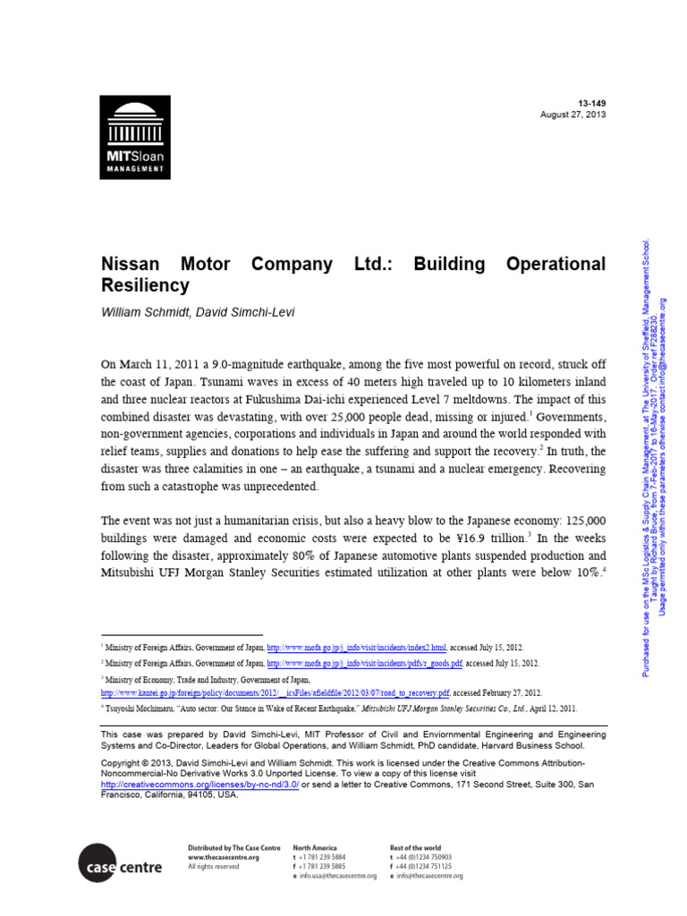 Nissan Case Study | PDF | Toyota | Supply Chain