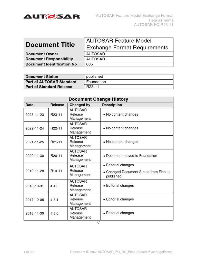 AUTOSAR FO RS FeatureModelExchangeFormat | PDF | Hierarchy | Specification (Technical Standard)