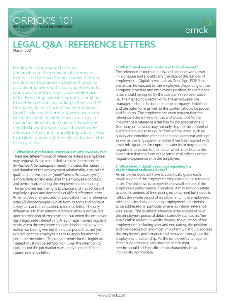 Orricks 101 Employment Law in Germany Reference Letters | PDF | Employment | Business