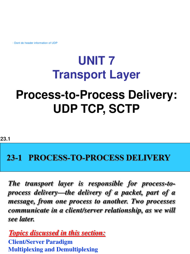 Unit 5A TL - Process to process delivery-UDP | PDF | Port (Computer Networking) | Internet Protocols