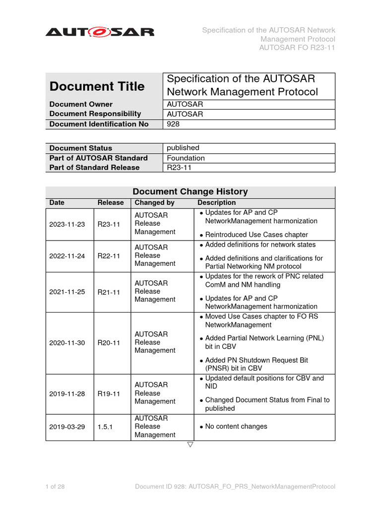 AUTOSAR FO PRS NetworkManagementProtocol | PDF | Computer Network | Computer Cluster