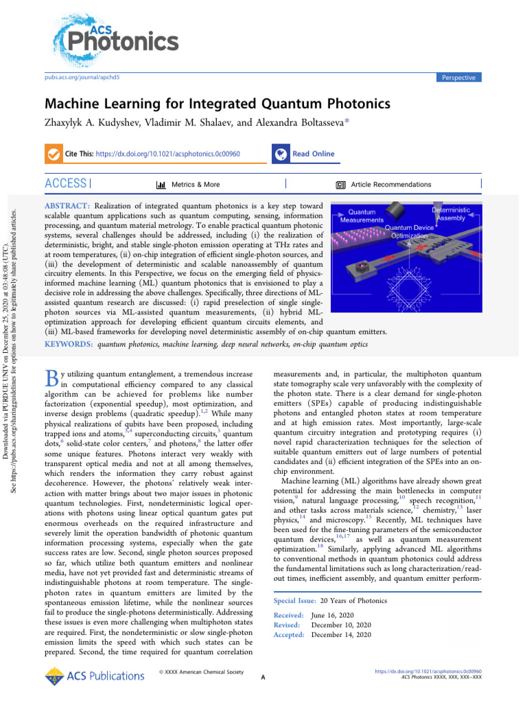 REV-Boltasseva ACS Photonics ML For Quantum Photonics | PDF | Quantum Computing | Machine Learning