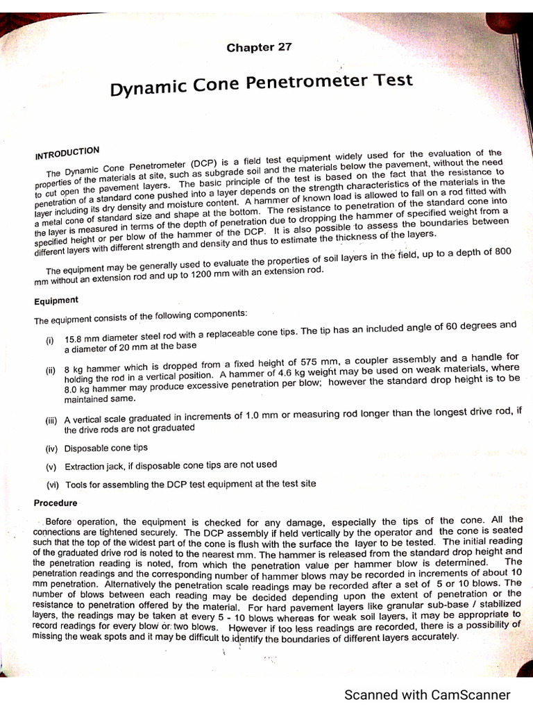 Dynamic Cone Penetration Test | PDF