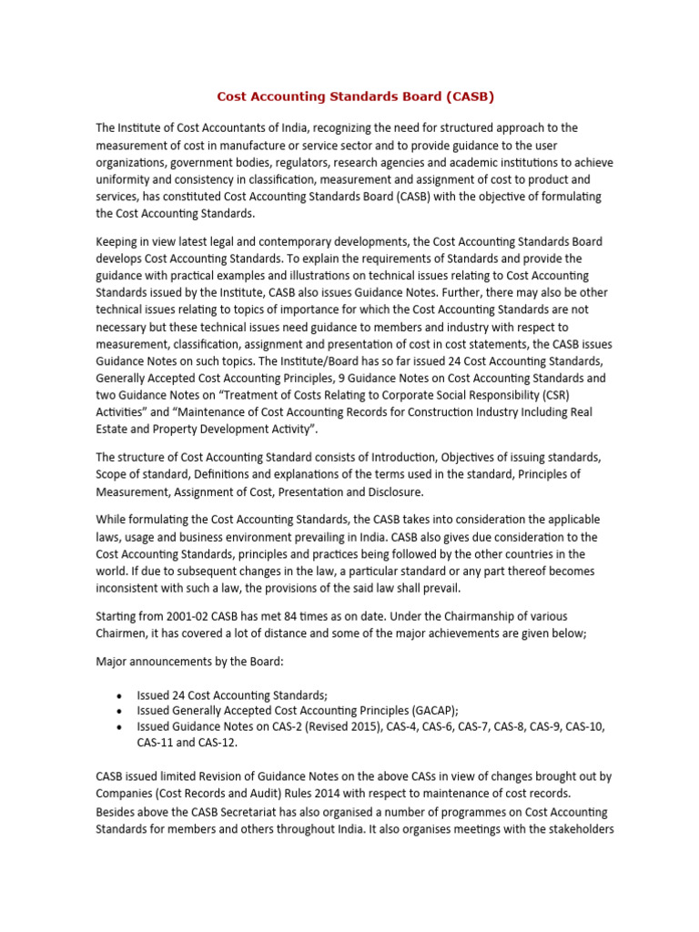Cost Accounting Standards Board (CASB) | PDF | Capital Market ...