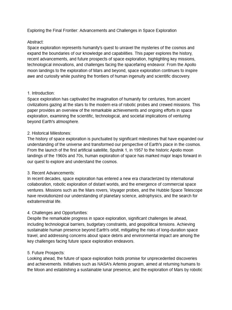 Exploring The Final Frontier - Advancements and Challenges in Space ...