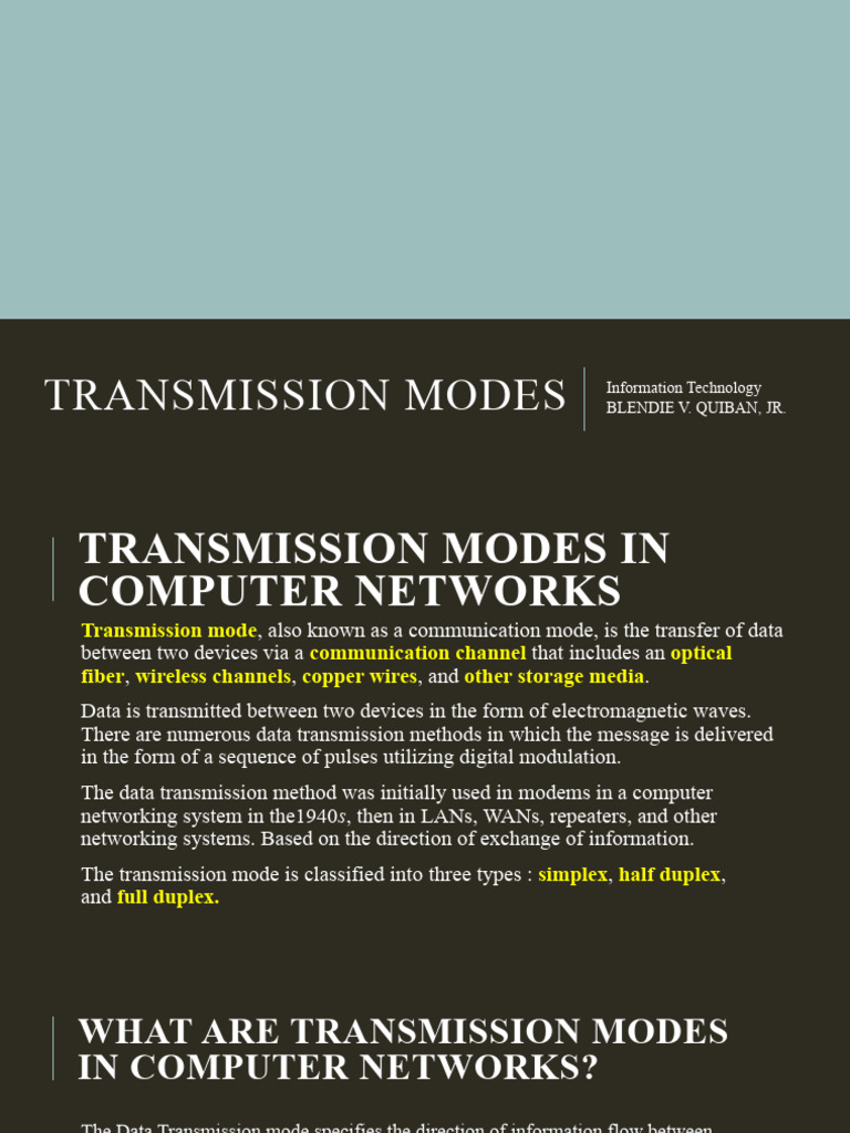 Transmission Modes | PDF | Duplex (Telecommunications) | Computer Network