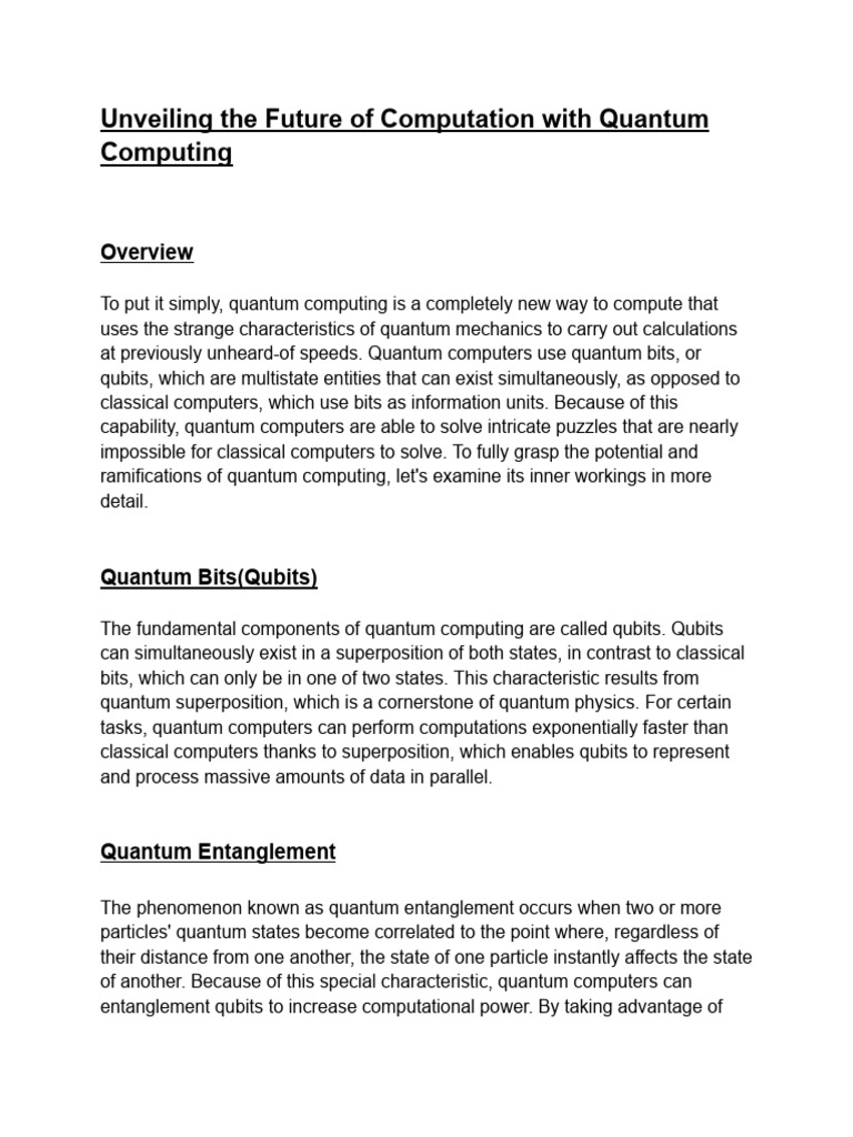 Unveiling The Future of Computation With Quantum | PDF | Quantum Computing | Applied Mathematics