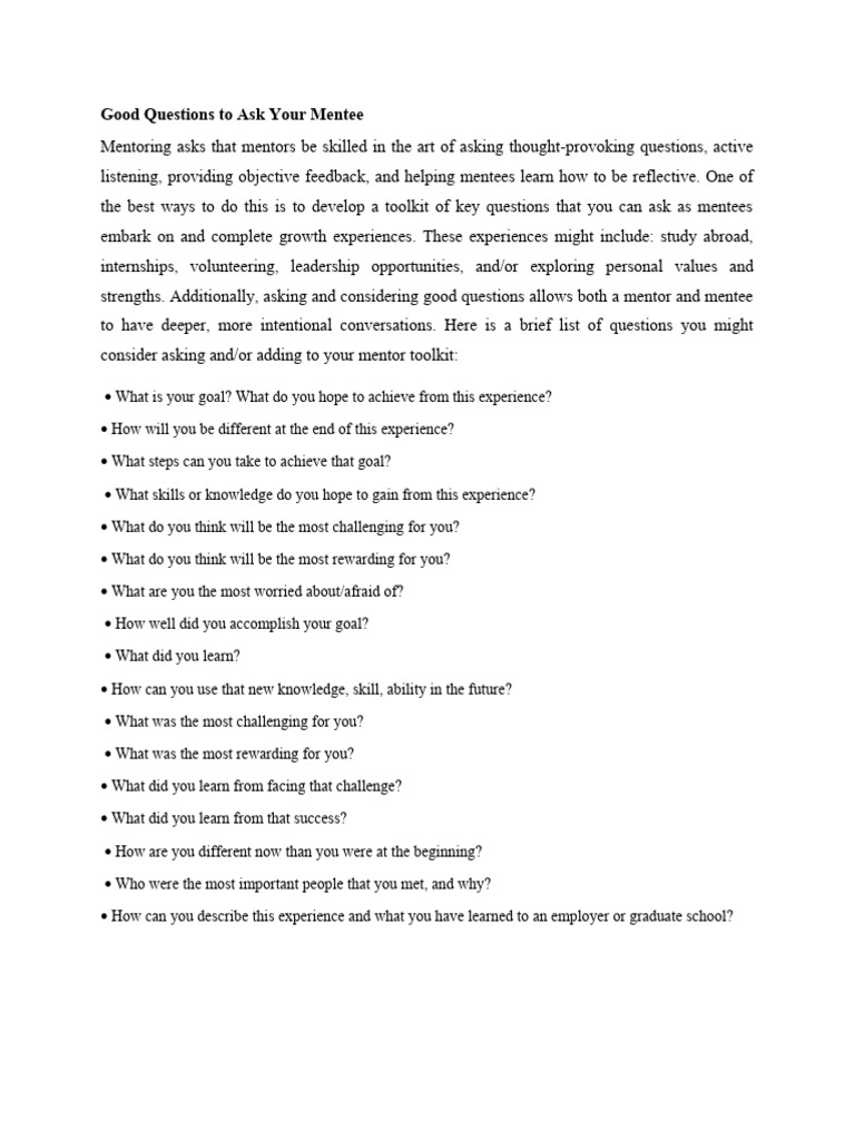 Good Questions To Ask Your Mentee | PDF