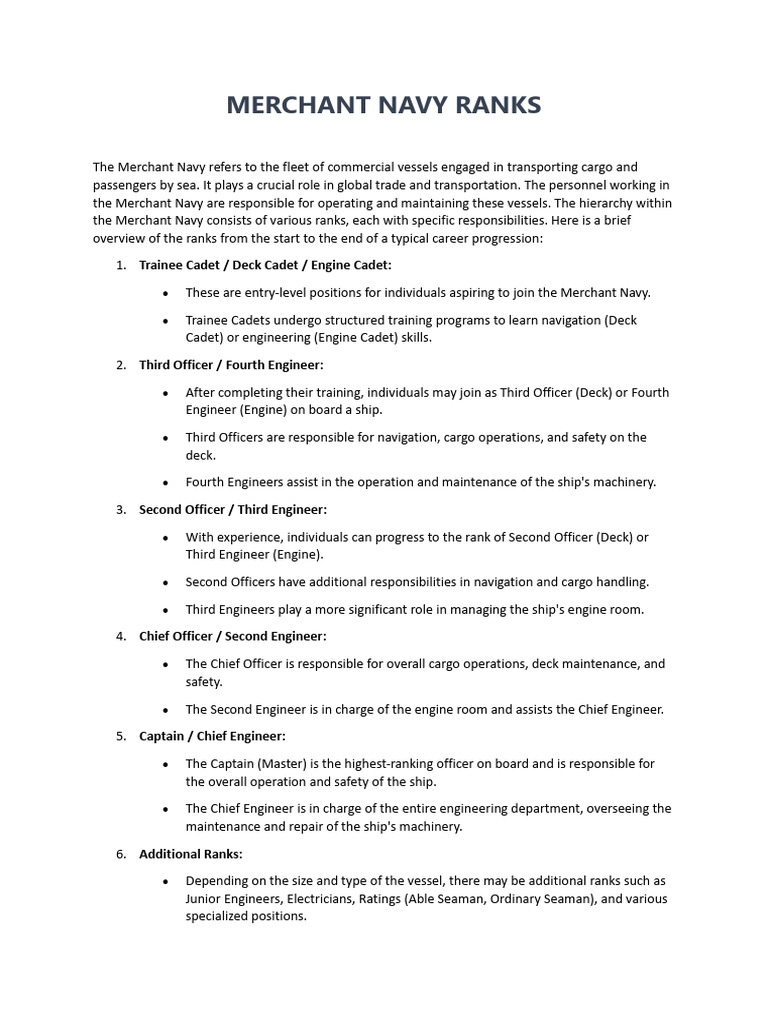 Rank Information | PDF | Sea Captain | Merchant Navy