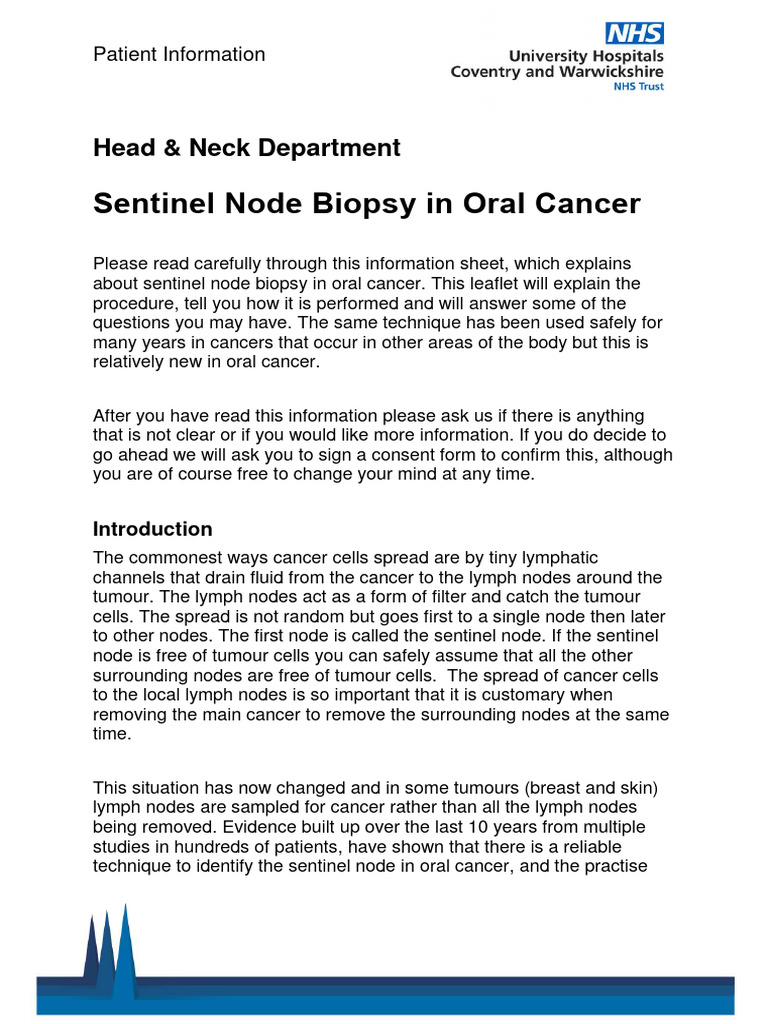 Sentinel Node Biopsy for Oral Cancer | PDF | Metastasis | Cancer