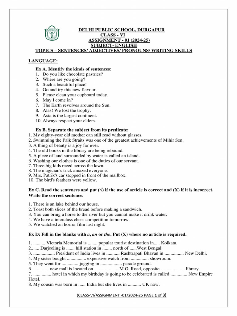 Class_6_Assignment_1_2024-25 | PDF