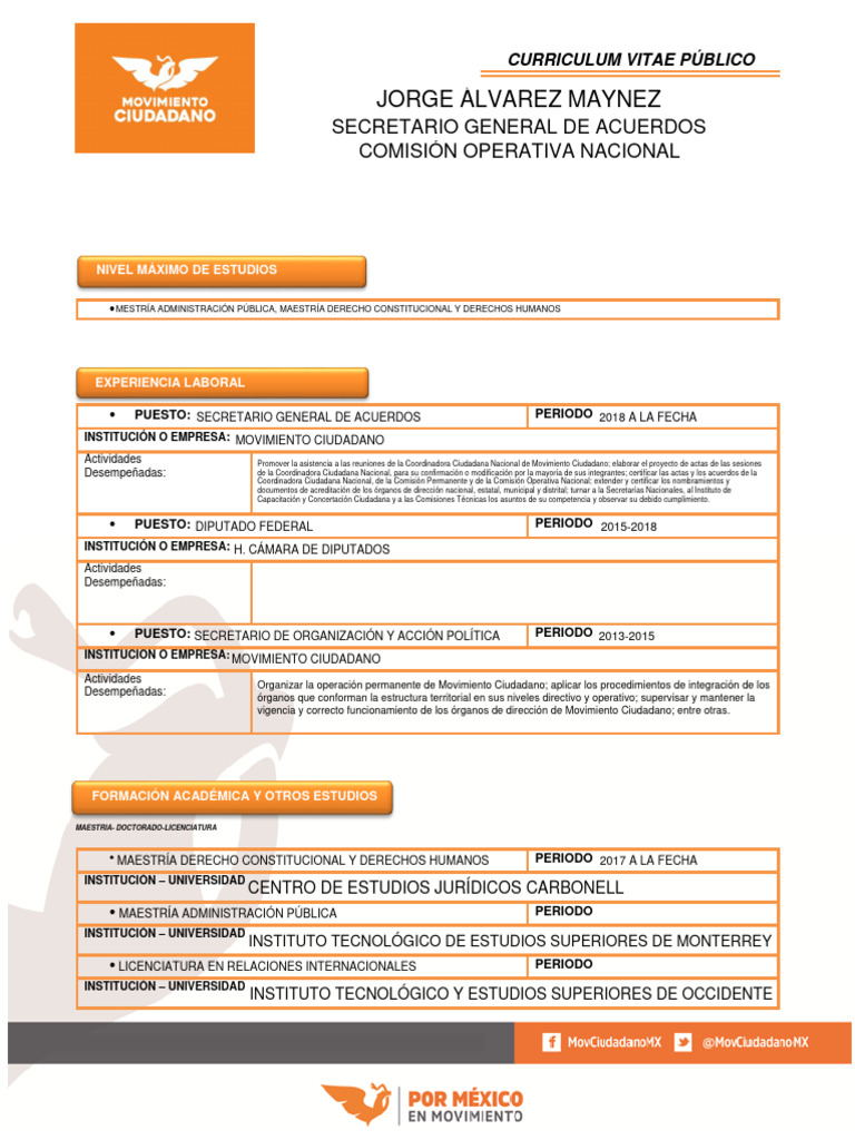 MC CV Jorgelavarezmaynez | PDF | Gobierno