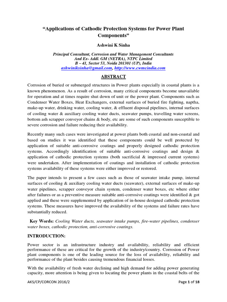 Power Plant CP Applications Paper Cps | PDF | Corrosion | Anode