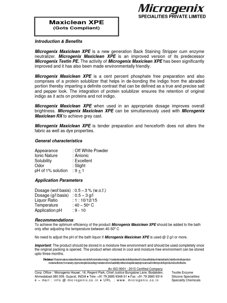 Maxiclean XPE | PDF | Textiles | Chemistry