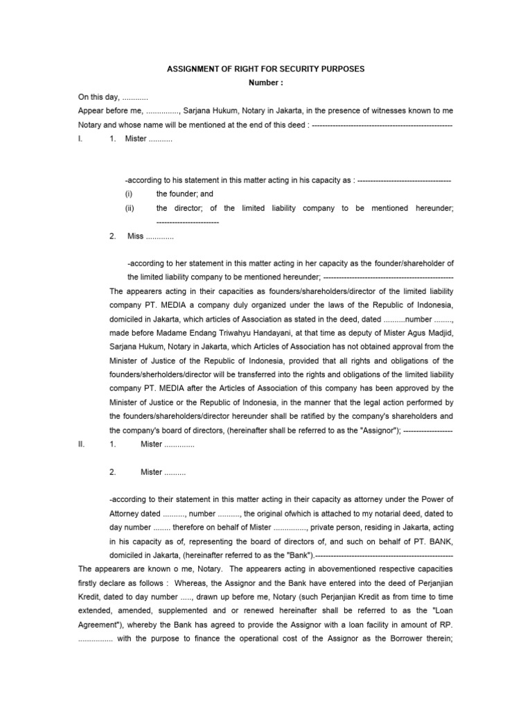 Assignment of Right For Security Purposes | PDF | Assignment (Law ...