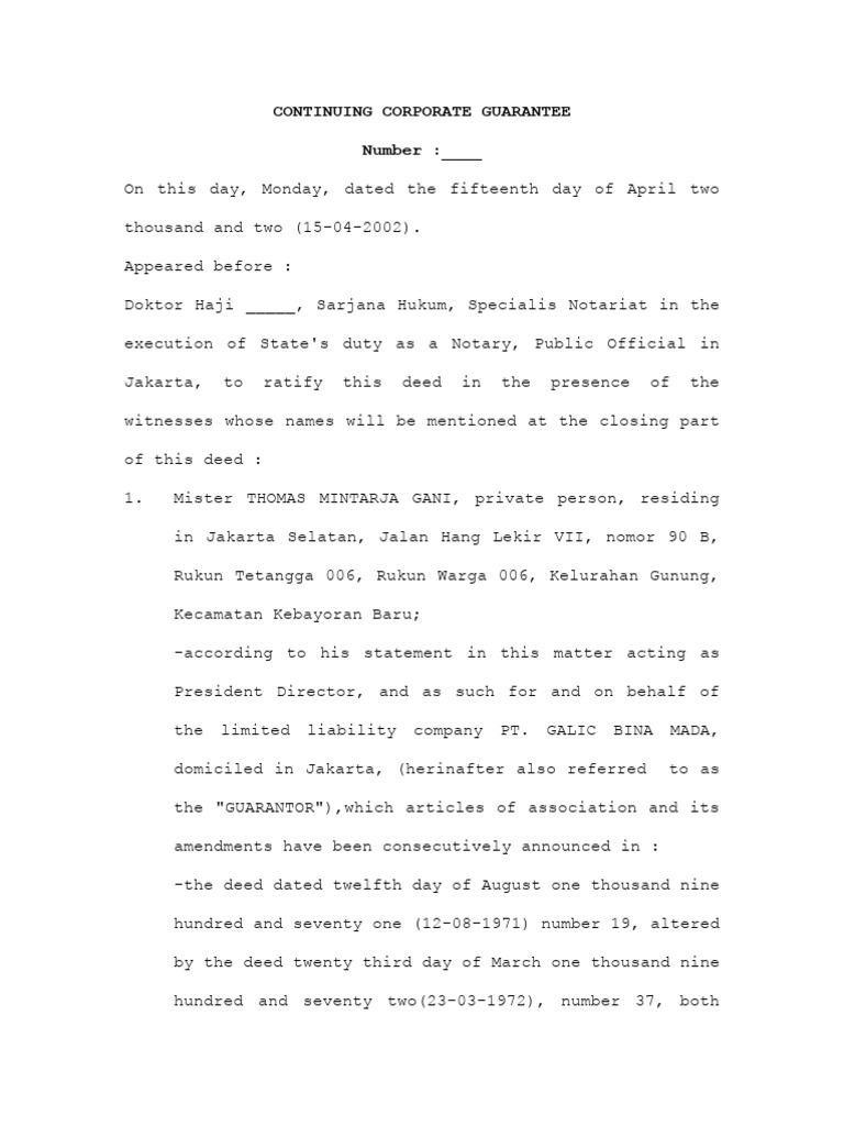 Continuing Corporate Guarantee | PDF | Guarantee | Private Law