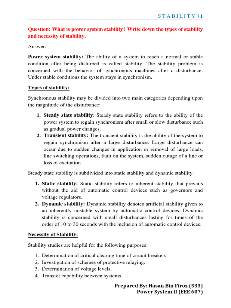 Power System Stability Types & Importance | PDF | Steady State | Metrology