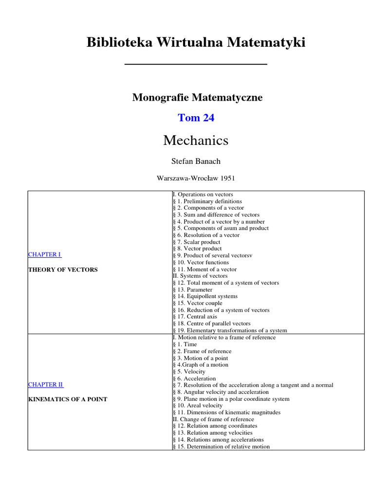 Banach S., Mechanics, 1951 | PDF | Euclidean Vector | Rotation Around A Fixed Axis