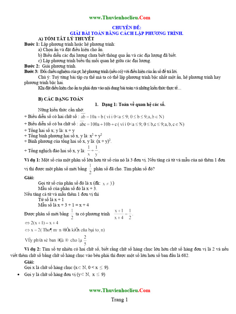 CD Giai Bai Toan Bang Cach Lap He Phuong Trinh | PDF