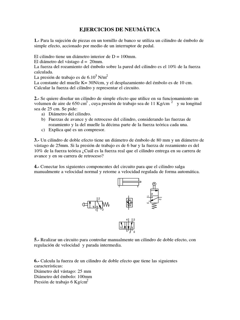 Ejercicios de Neumatica | PDF | Pistón | Presión