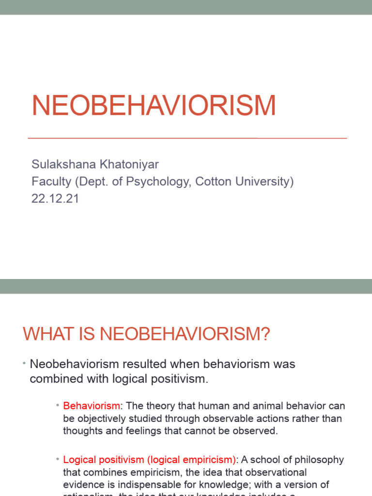 Neo Behaviorism | PDF | Behavioural Sciences | Neuroscience