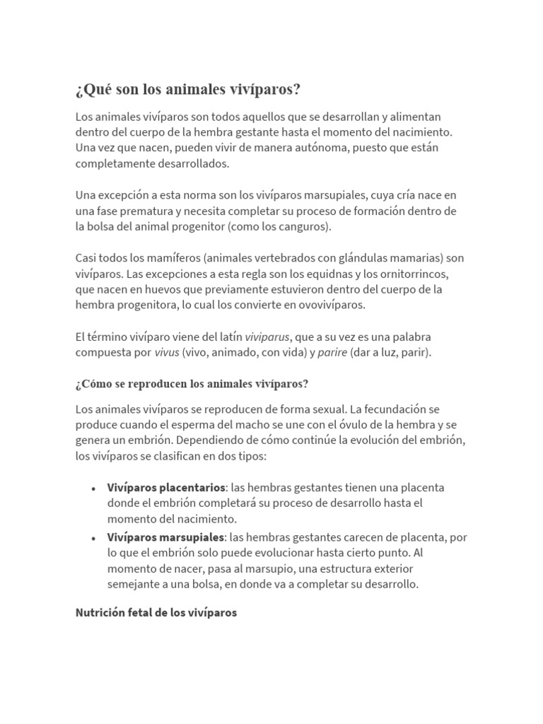 Animales vivíparos: características y ejemplos | PDF | Huevo | Hembra
