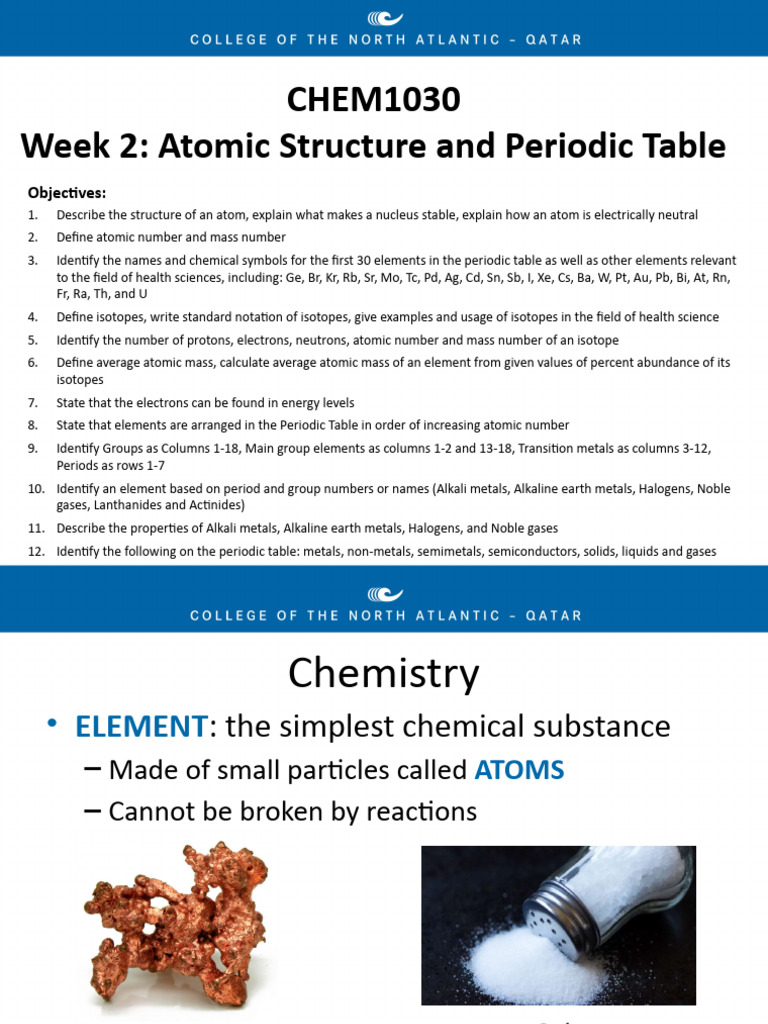 Week 2 - Atomic Structure and Periodic Table | PDF | Chemical Elements ...