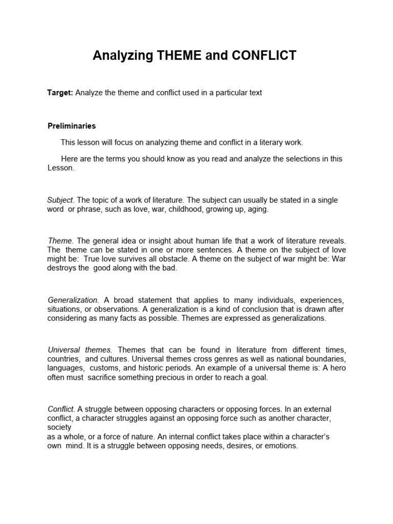 Analyzing THEME and CONFLICT | PDF | Subject (Grammar) | Love