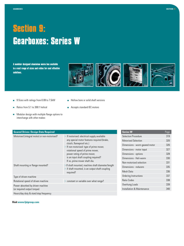 Fenner Gearboxes Series W | PDF | Gear | Engines