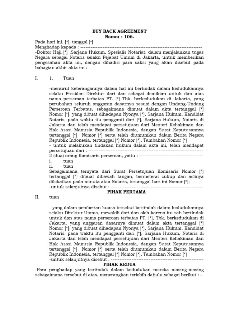 Perjanjian Buy Back Mobil Tbk | PDF | Bisnis | Pengelolaan Keuangan & Uang