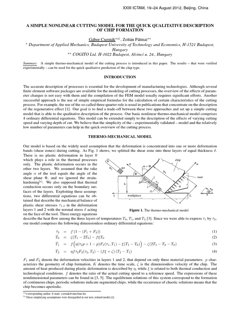 A SIMPLE NONLINEAR CUTTING MODEL FOR THE QUICK QUALITATIVE DESCRIPTION OF CHIP FORMATION | PDF ...