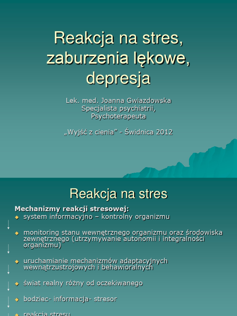 Reakcja Na Stres, Zaburzenia Lękowe, Depresja | PDF