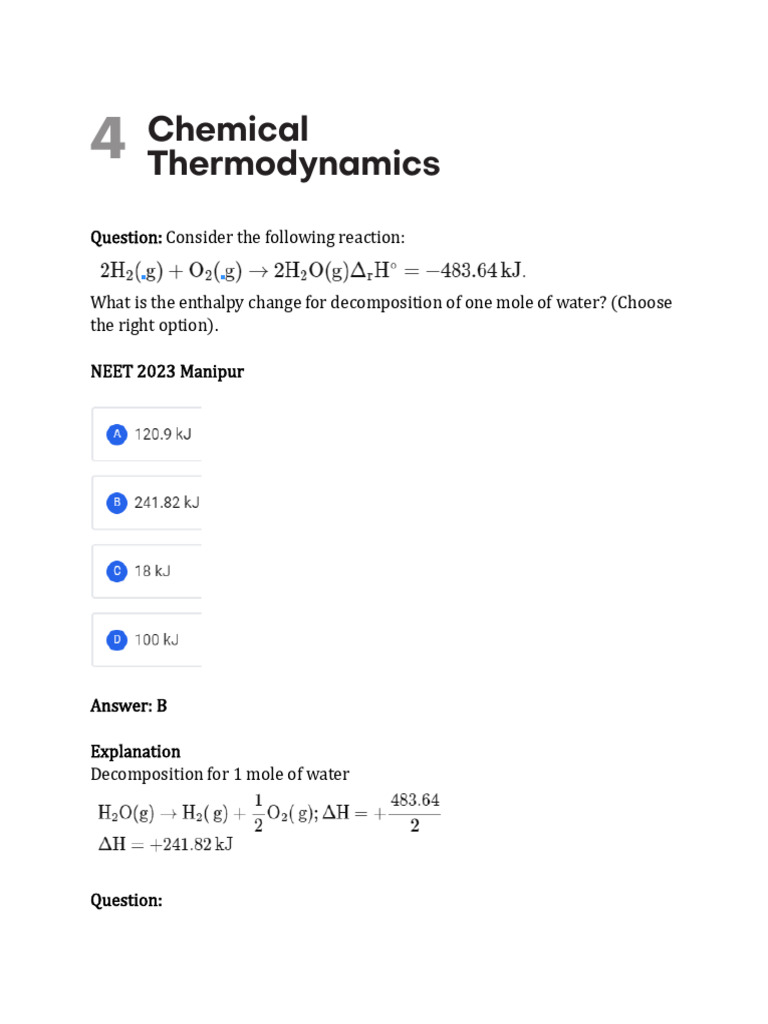 Chemical Thermodynamics Pyqs Neet | PDF | Scientific Phenomena | Mechanics
