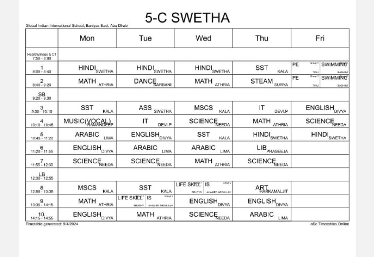 5C Time Table | PDF