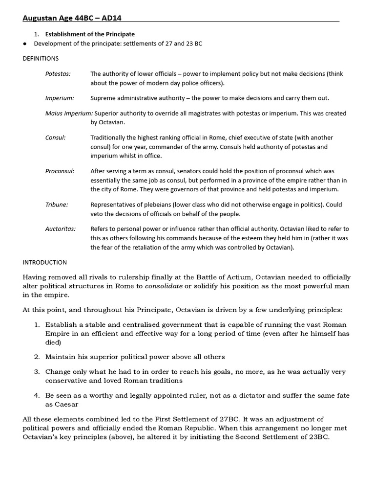 Establishment of The Principate - Worksheet | PDF | Augustus | Ancient Rome