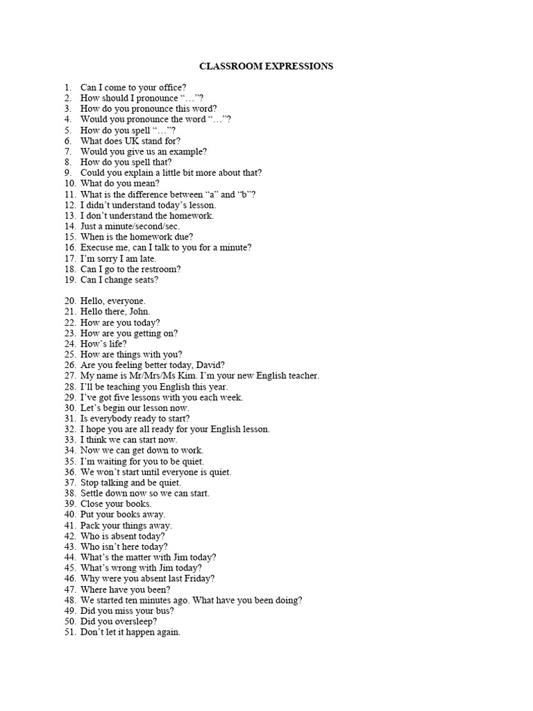 Classroom Expressions | PDF