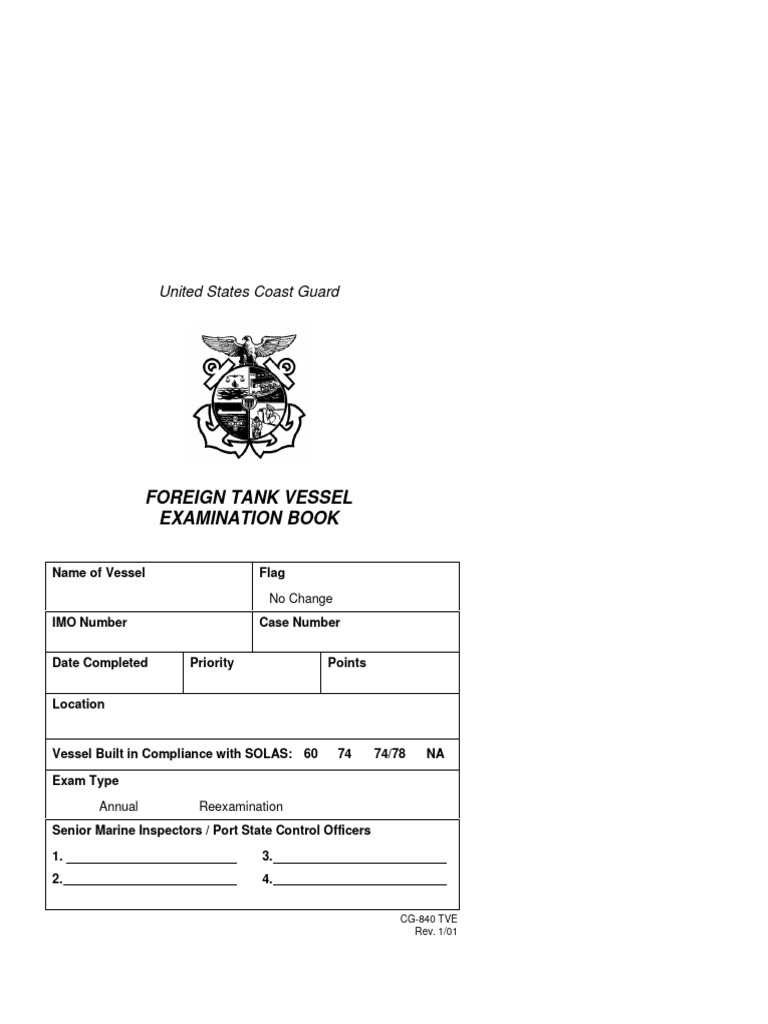 Cg-840 Foreign Tank Vessel Examination Book | PDF