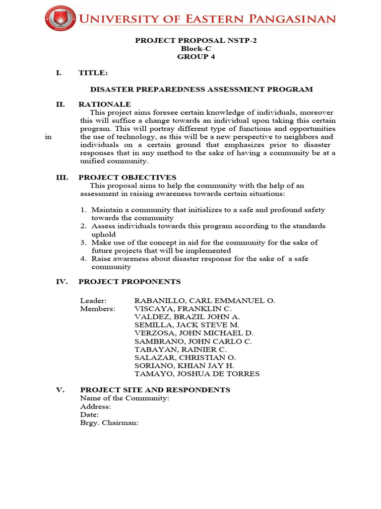 Proposal Disaster Preparedness Assessment Program | PDF