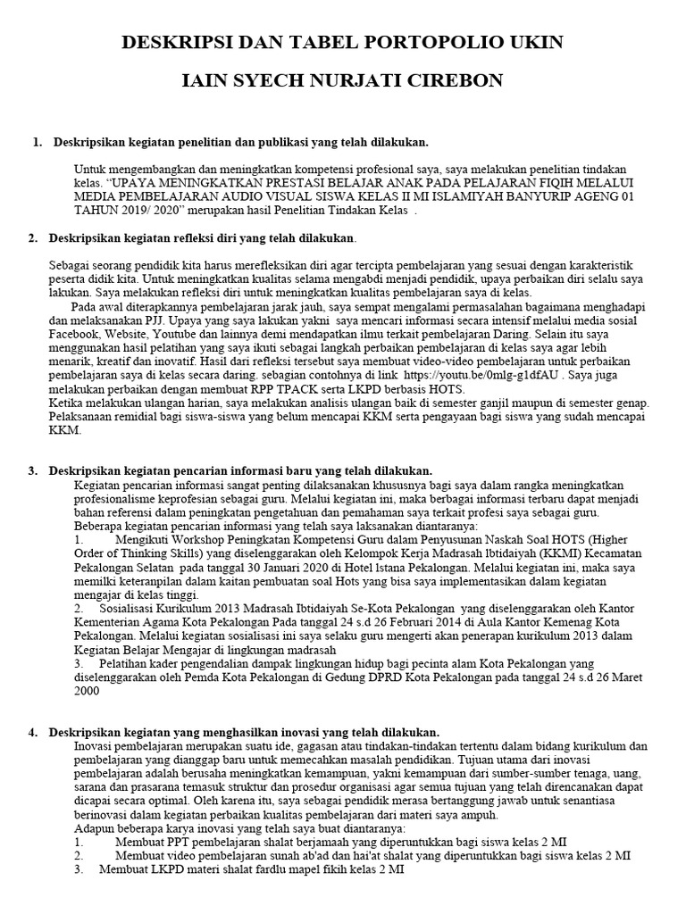 Contoh Deskripsi Dan Tabel UKIN | PDF | Karier & Perkembangan | Seni