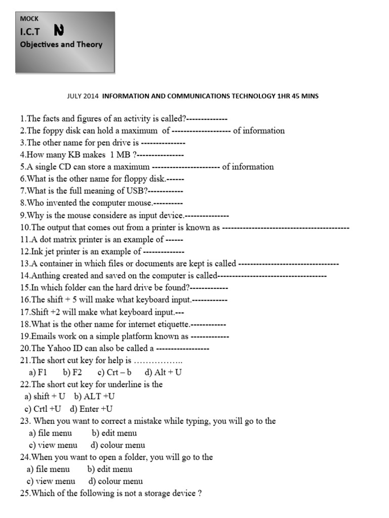 Ict Mock Sample 1 Pdf Computer Keyboard Input Output