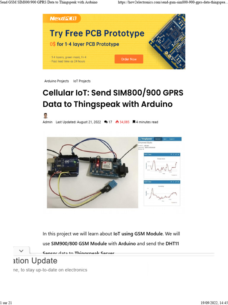 Send Gsm Sim800 900 Gprs Data To Thingspeak With Arduino Pdf